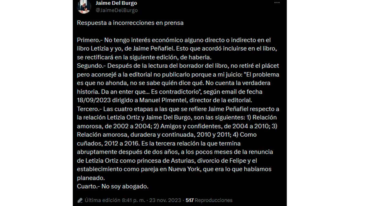 Todas las declaraciones de Jaime del Burgo contra la reina Letizia